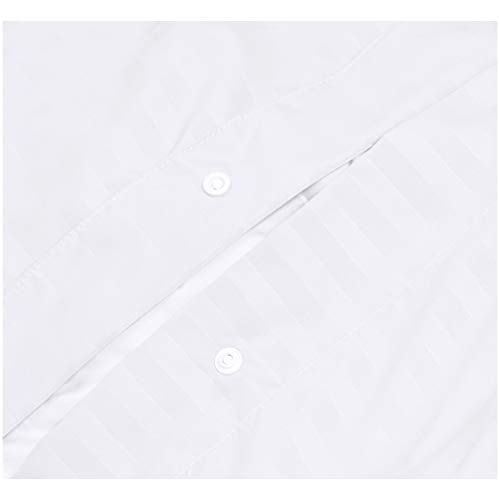 Amazon Basics Microfiber 3 Piece Duvet Cover Set, Full/Queen, Bright White, Striped, 4 Pack