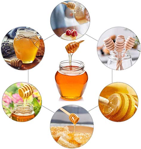 ICEYLI 4 Pcs (6.3 Inches) Wooden Honey Mixing Stirrer Honey Dipper Sticks Honey Comb Stick Honey Spoon Collecting Dispensing Drizzling Jam