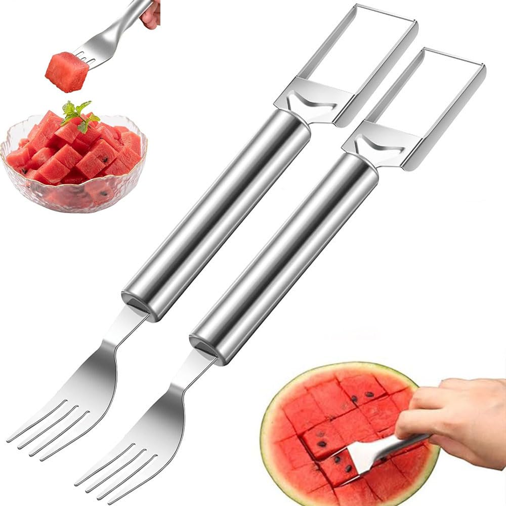 2024 New Watermelon Fork Slicer Cutter Slicer Tool, 2-in-1 Stainless Steel Fruit Cutter, Dual Head Watermelon Slicer Knife(2Pcs)