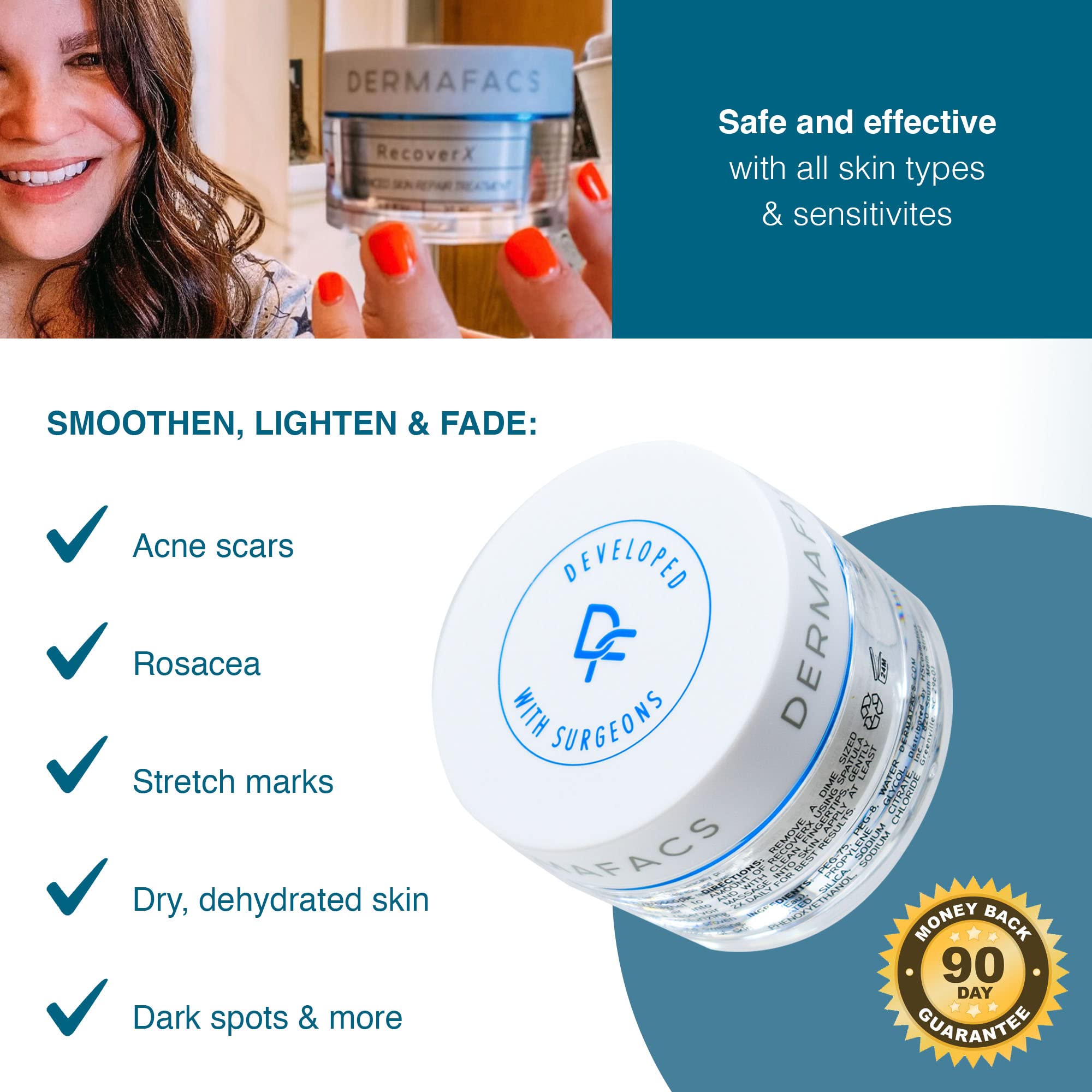 DERMAFACS RecoverX - Advanced Skin Repair Treatment - Silicon Based HSX Formula - Improve Damaged Skin