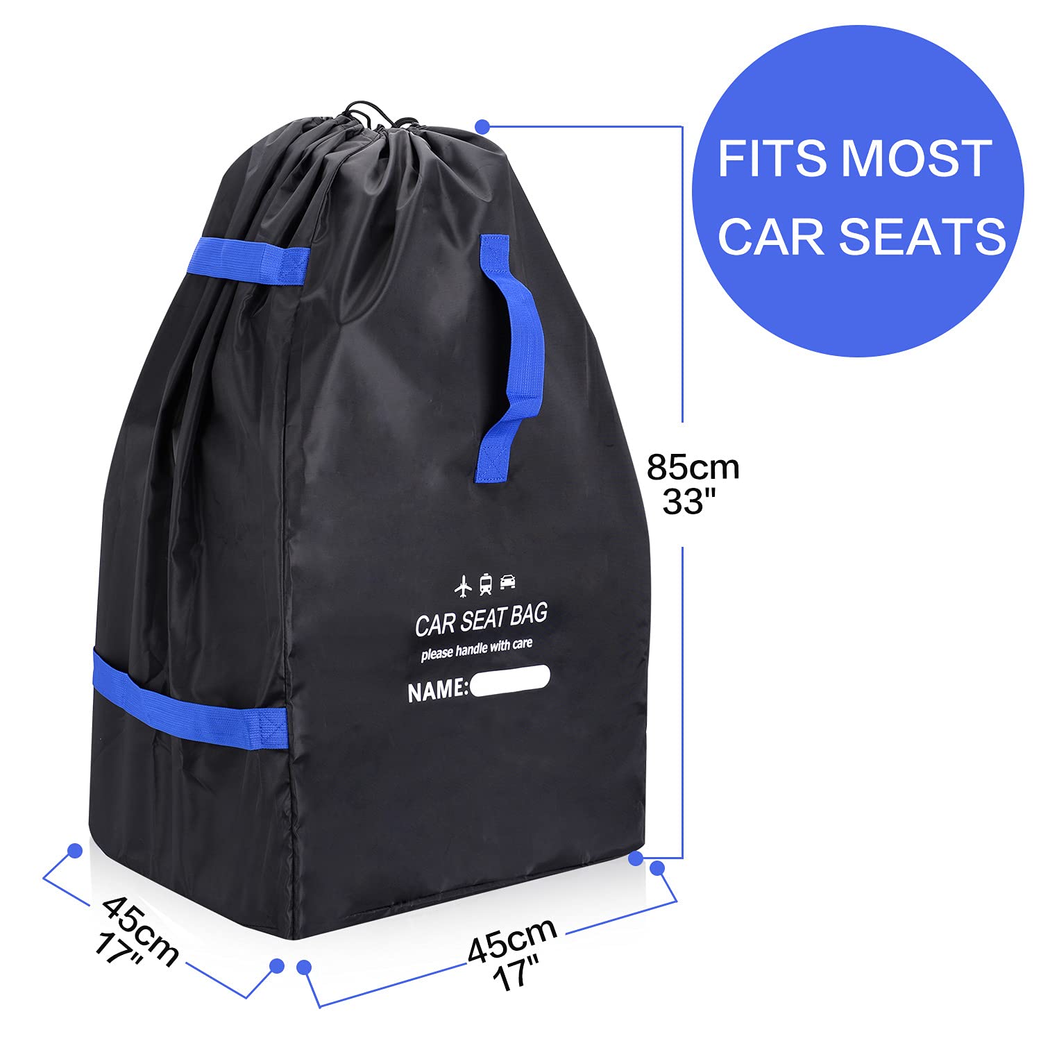 RAIFUJOIE Car Seat Bag Universal Fit Travel Bag Gate Check Bag with Adjustable Contrast Blue Back Straps with Padding Collapsible and Self Organizer Case Pocket