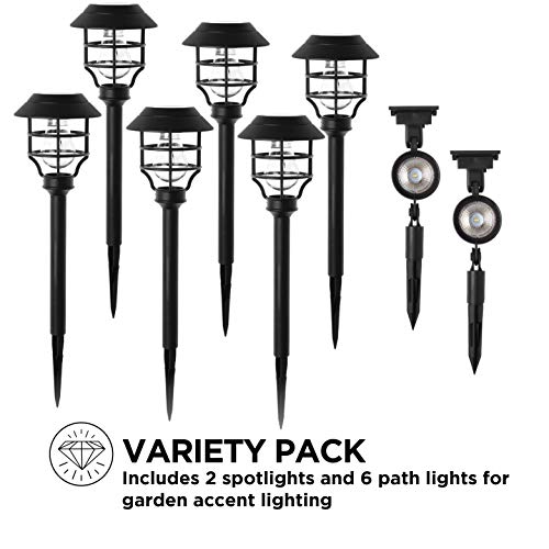 Home Zone Security Solar Path Lights - Outdoor Decorative Pathway Light and Spotlight Variety Pack, 8-Pack