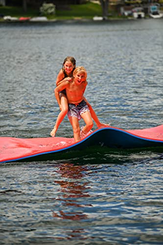 Aqua Lily Pad USA20 All American 20 Foot 2 Layer Water Lake Playground Floating Foam Island Mat with Storage Straps and Pad Protectors, Red and Blue
