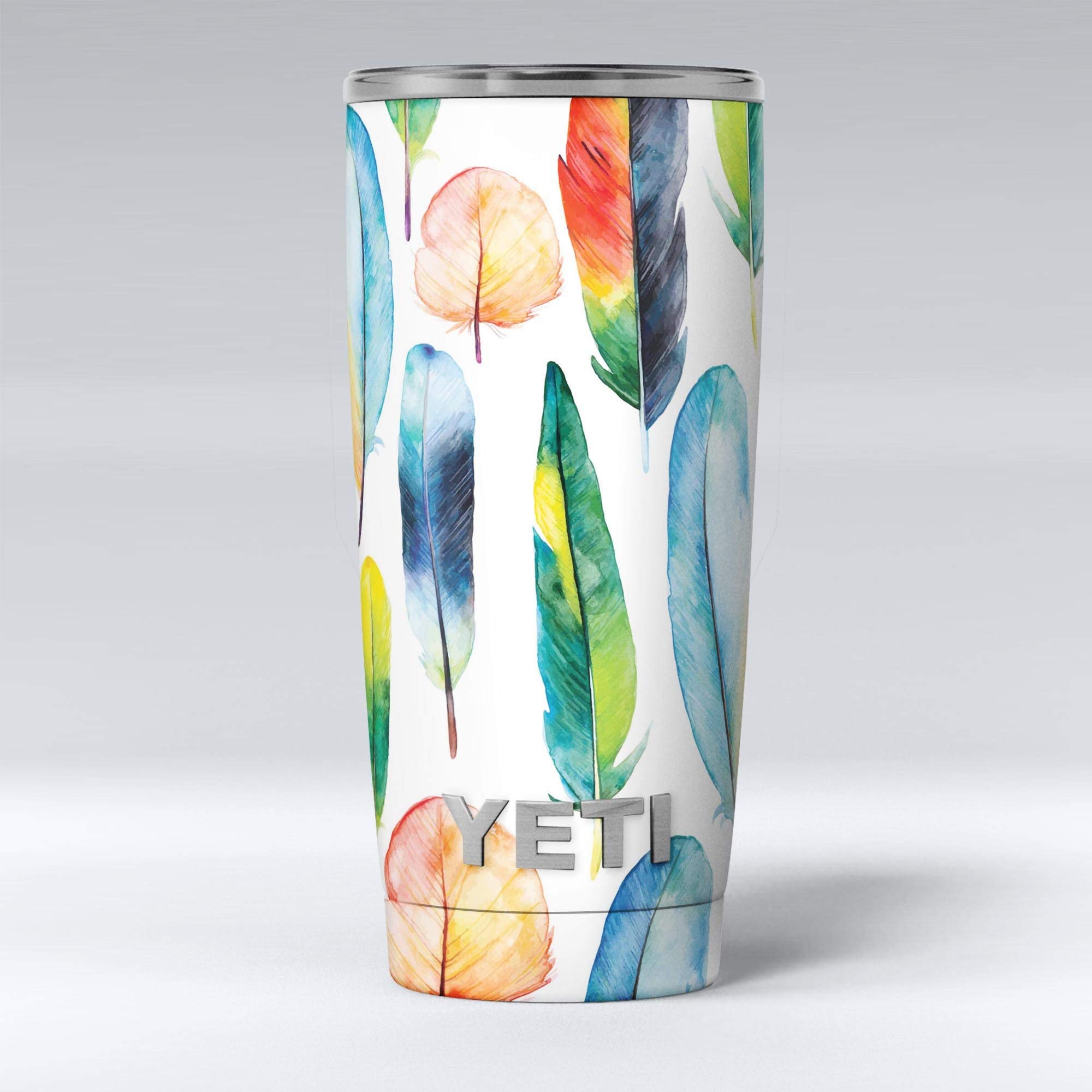 Design Skinz Bright Water Color Painted Feather - Skin Decal Vinyl Wrap Kit Compatible with The Yeti Rambler Cooler Tumbler Cups