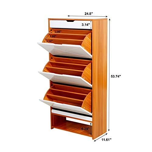 GLS Shoe Storage Cabinet Wood with Doors and Shelves,Shoe Storage Rack Organizer with 4 Fold Out Drawers for Bedroom & Mudroom & Entryway