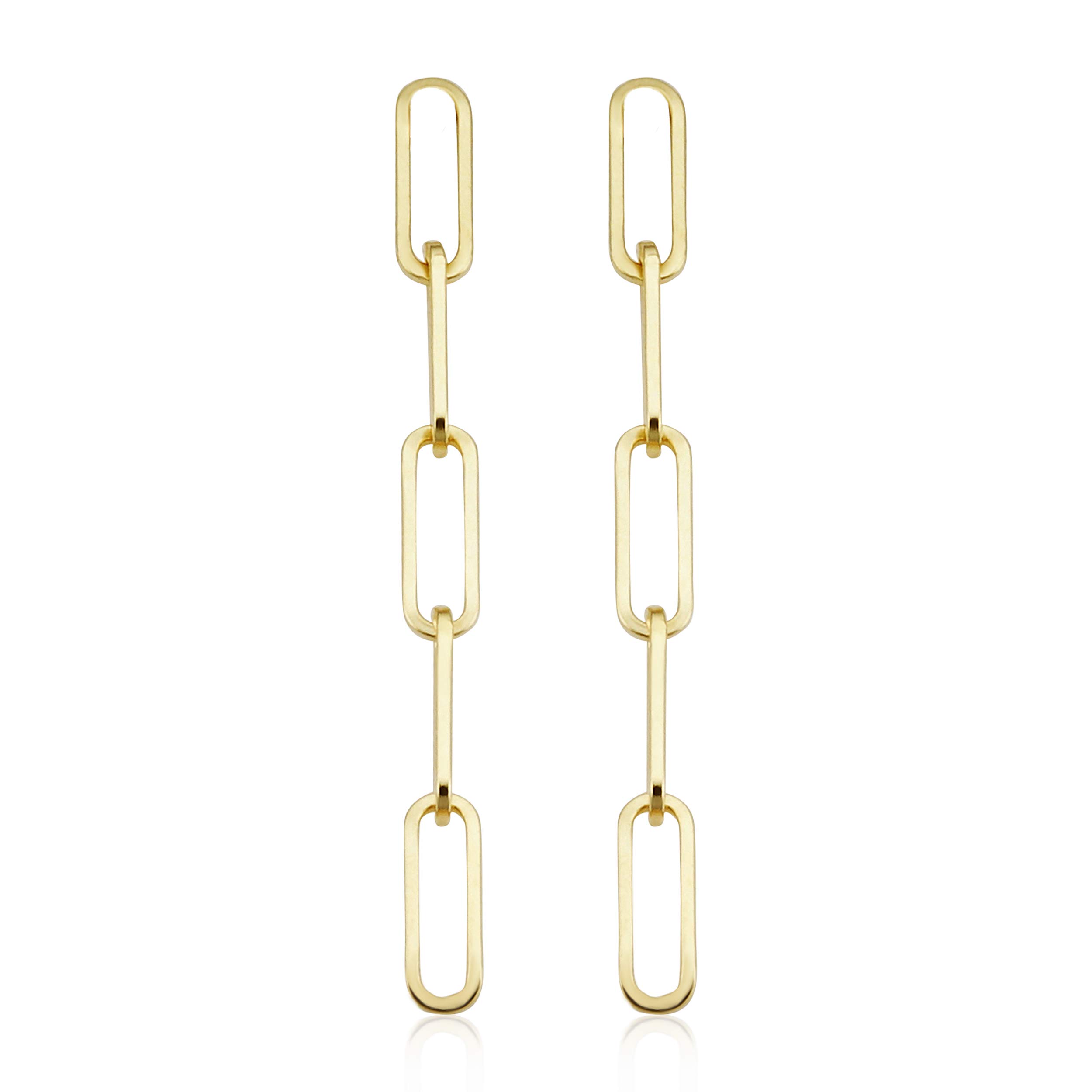 14k Yellow Gold Paper Clip Chain Dangle Earrings (1.6 inches long)