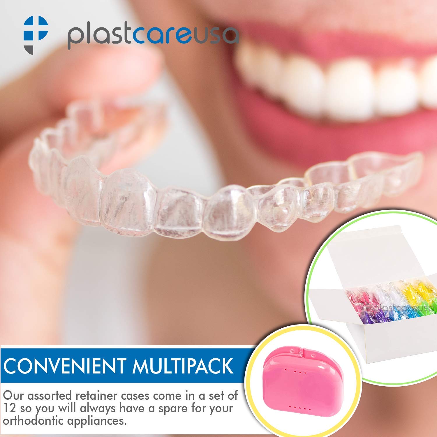 Assorted Retainer Case Box of 12 Individually Sealed, Dental Storage Container for Aligners, Mouth Guards - Yellow, White, Pink, Green, Purple, Blue