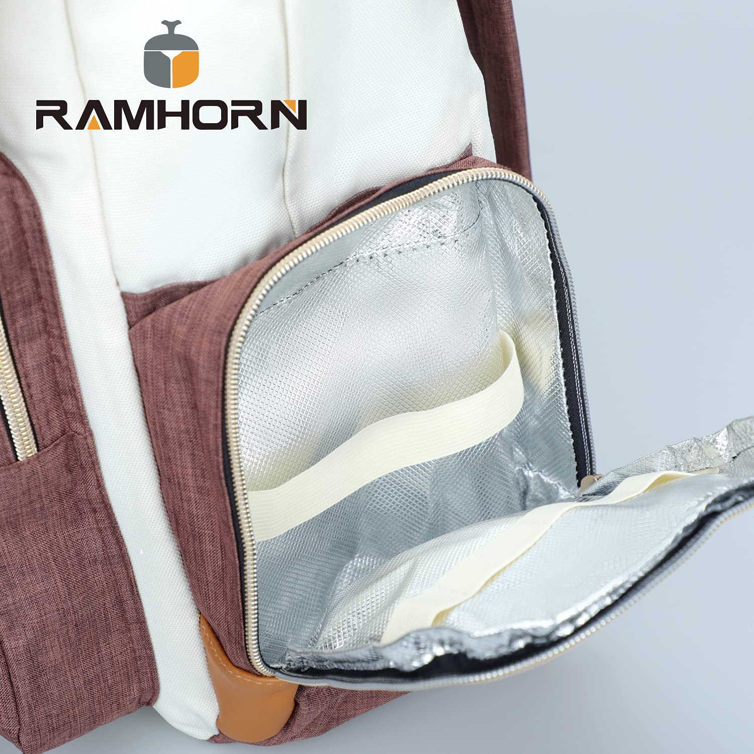 Ramhorn Diaper Bag Multifunction Travel Backpacks for Mom with Insulated Pockets and Laptop Compartment, brown