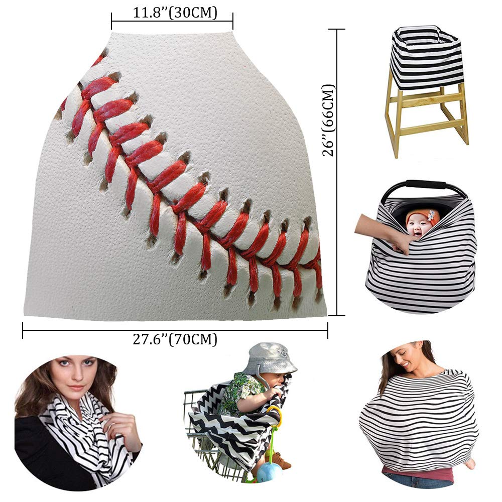 Nursing Cover Carseat Canopy, Baseball Texture Red Soft and Breathable Stroller Covers for Breastfeeding Infants, American Sports Multiuse-Nursing Scarf,Stretchy Babysitting Scarf