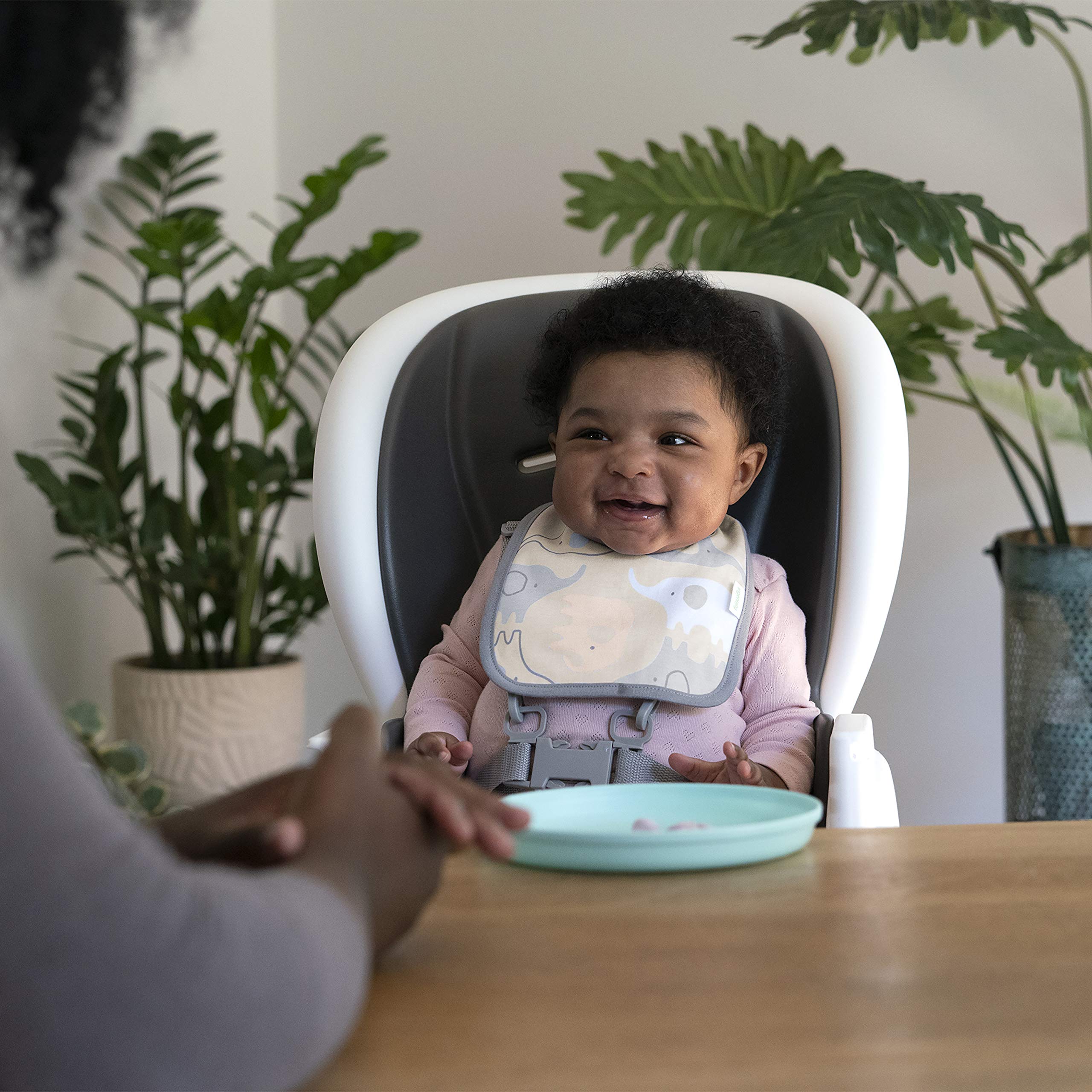 Easy Eater 4-Pack Absorbent Terry-Backed Cotton Baby Bib Set for Eating or Teething - Grazer