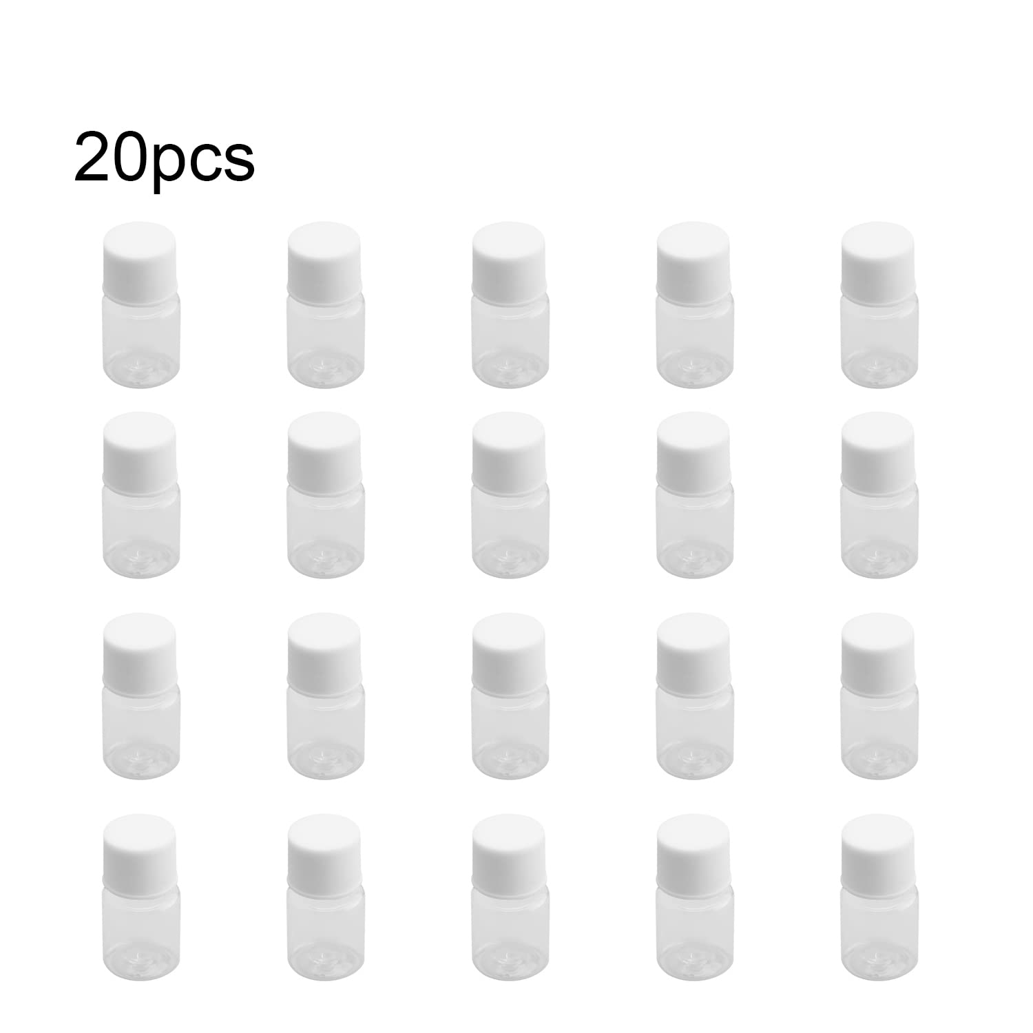 Bettomshin 20Pcs 5ml PE Plastic(Food Grade) Bottles, Sample Bottle Wide Mouth Sealing Storage Lab Container White for Sample Storage Transparent
