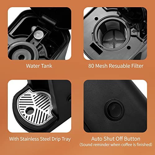 Aiosa 2 in 1 Single Serve K cup Coffee Maker 14Oz,With Travel Cup,Mini Single Personal Coffee Maker Machine,One Button Operation,Auto Shut Off,800W With Resuable Filter, One Cup Coffee Maker