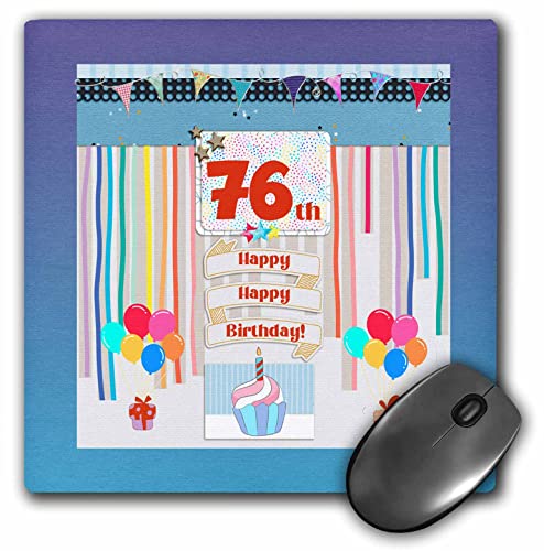 3dRose Image of 76th Birthday Tag, Cupcake, Candle, Balloons, Gift,... - Mouse Pads (mp_360011_1)