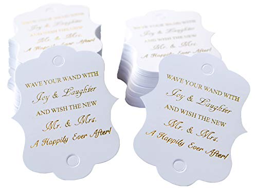 Kingsnow 100 Pack Wedding Ribbon Wand Favor Tags, Ribbon Wand Wedding Send Off Tags Wedding Favor Tags Exit Wand Tags for Wedding Wands