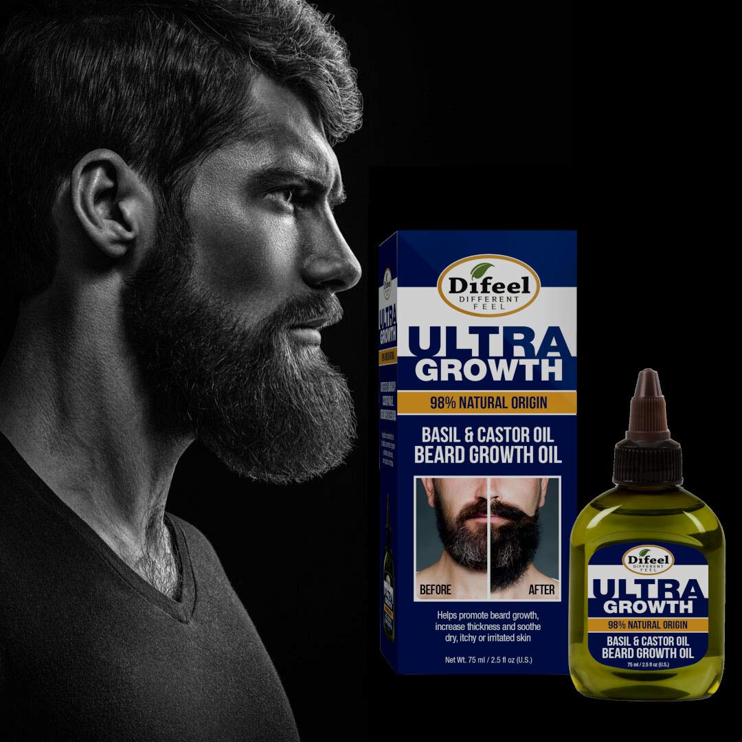 Difeel Mens Ultra Growth Hair and Beard Care Set - 3 Piece Shampoo, Hair Oil and Beard Oil Set