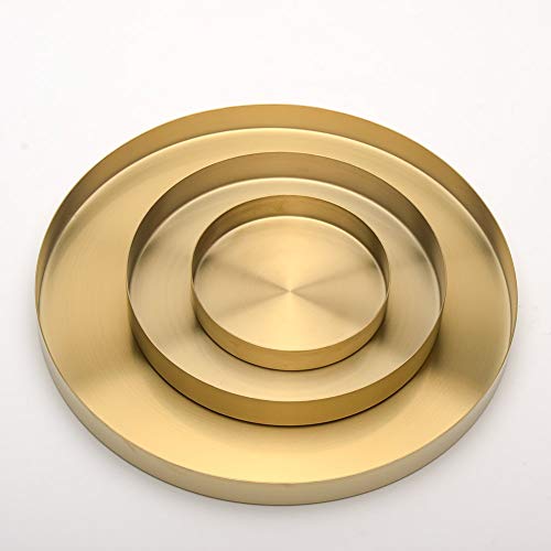 Gold Round Storage Trays, Stainless Steel Metal Presentation Plates, Decorative Storage Organizer Serving Tray for Jewelry/Cosmetic/Kitchen Tableware, Simple Round Storage Dish
