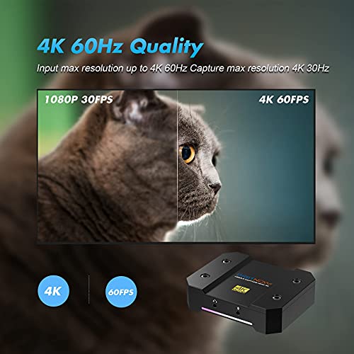 DIGITNOW USB Video Capture Card 4k/60Hz HDR10 Zero-Lag Passthrough, Ultra-Low Latency, Full HD Video Recording for PS5, PS4/Pro, Xbox Series X/S, Xbox One X/S, Real USB3.0