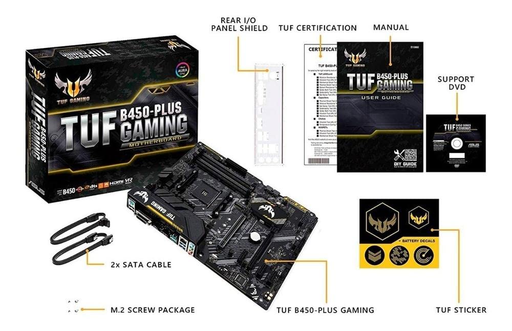ASUS TUF B450-Plus Gaming Motherboard (ATX) AMD Ryzen 2 AM4 DDR4 HDMI DVI M.2