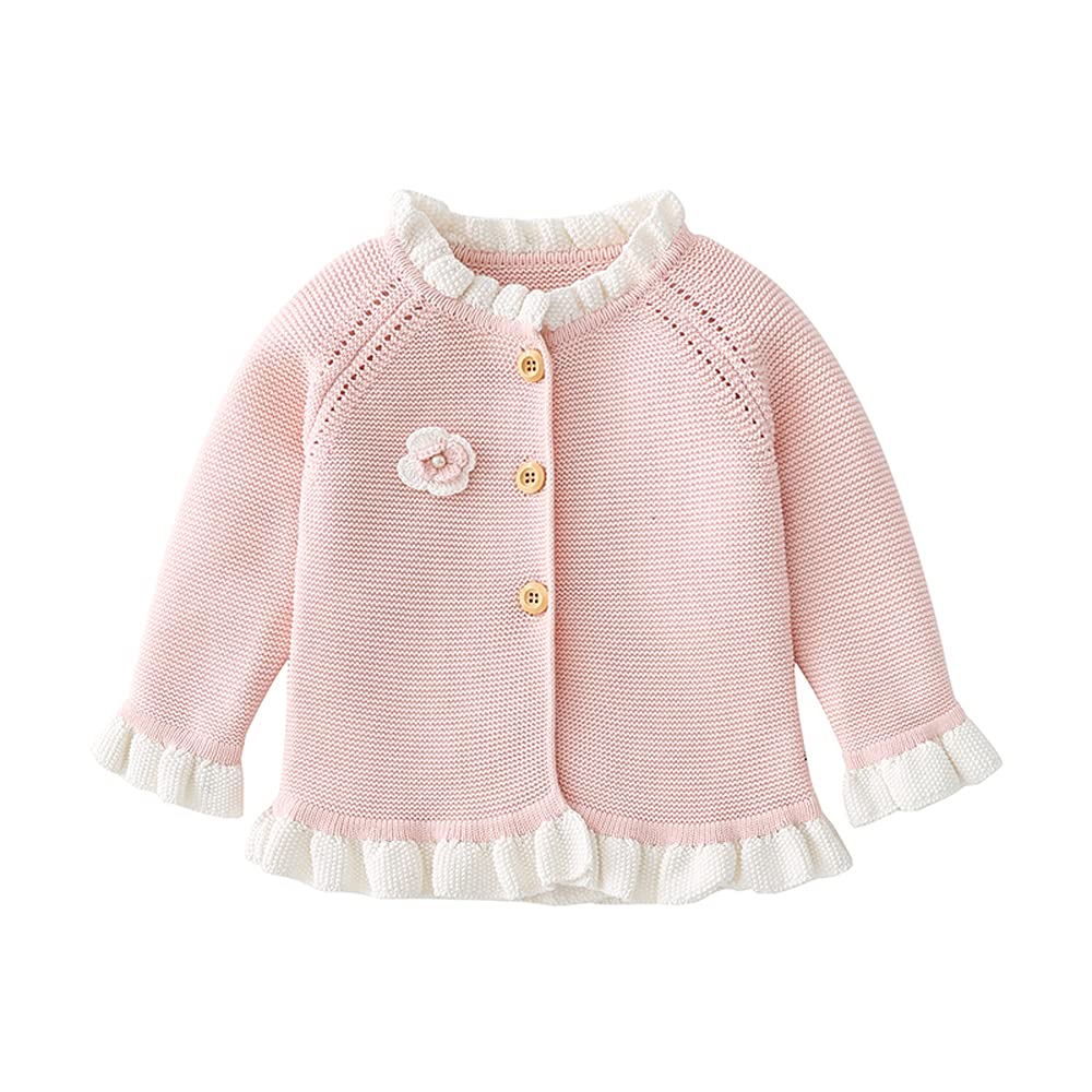 Vivobiniya Baby Girl Cardigan Toddler boy Knit Sweater Girl Clothes boy Sweater (12-18m (31.4in) 80cm, Pink(Falbala)