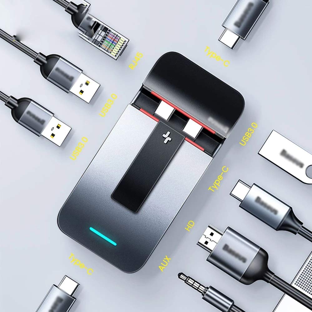 WJCCY 9 in 1 USB C HUB Type C HUB to 4KHD RJ45 Jack 3.5 Multi USB 3.0 PD Adapter for MacBook Pro USB-C Splitter Type-c USBC HUB