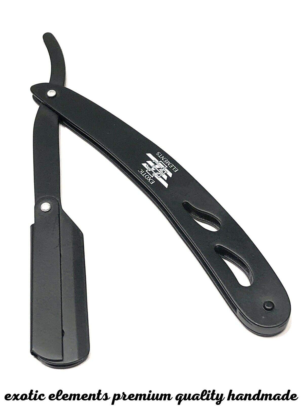 Men's Professional Black Steel Barber Men’s Folding Razor Knife Straight Edge Barbershop Razor Blade