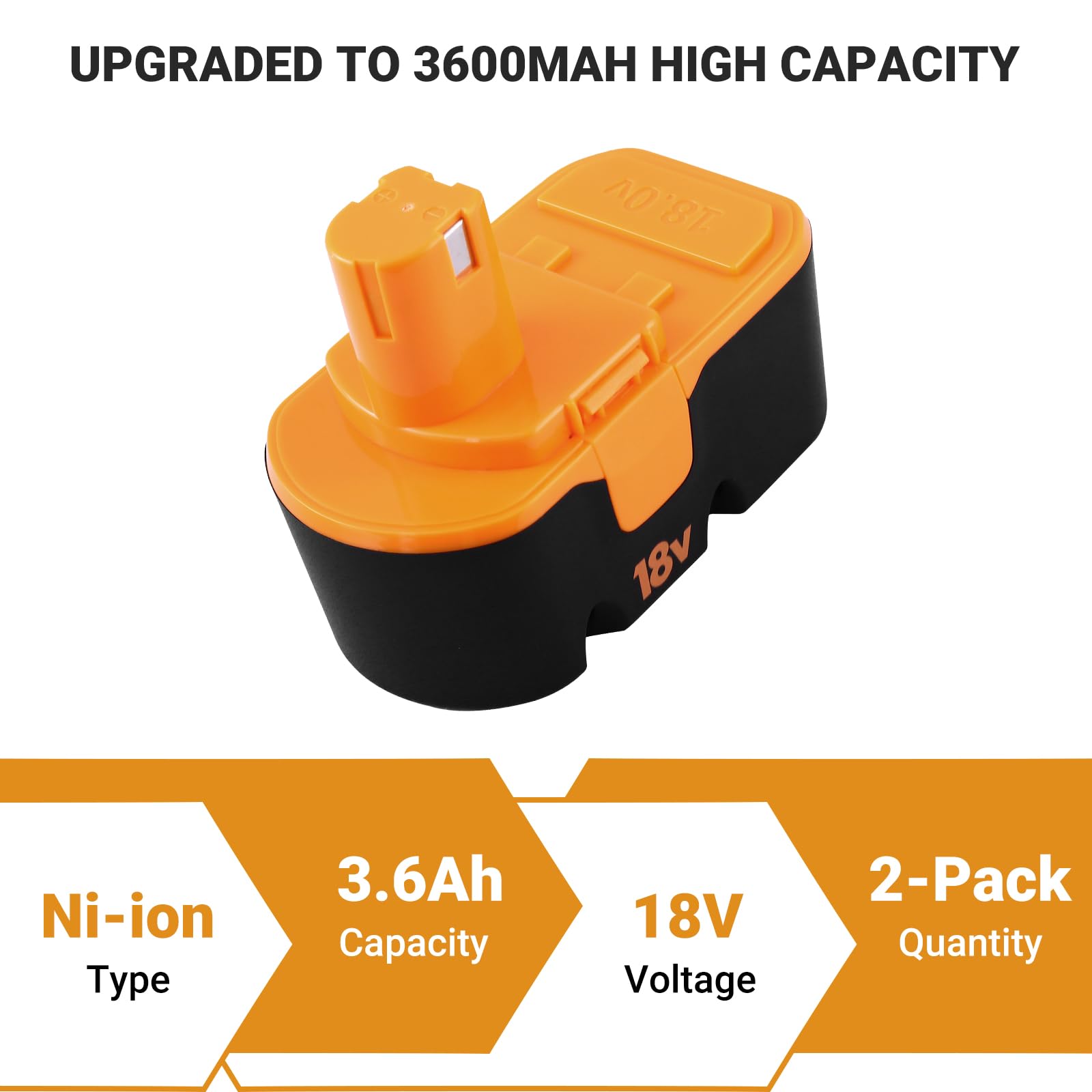 2 Pack 18V P100 Battery Replacement for Ryobi 18V Battery NiMH Compatible with Ryobi 18 Volt Battery for P101 ABP1801 ABP1803 BPP1820 130224028 130224007 Cordless Power Tools