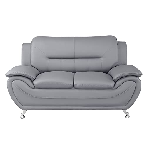 US Pride Furniture Michael Collection Modern Style Faux Leather Versatile Couch for Living Room, Bedroom or Office-Comfortable Design and Elegant Look, Loveseat, Sofa, Cloud Grey