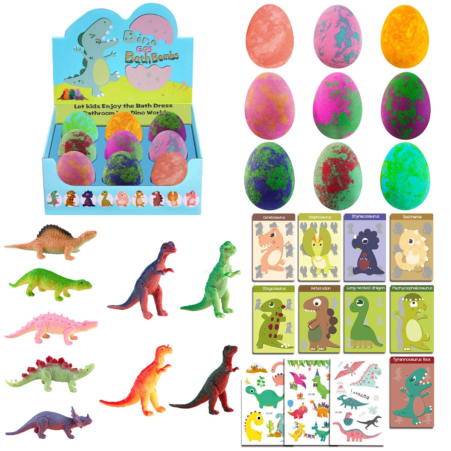 Bath Bombs for Kids with Surprise Toys Inside - 9 Pack Organic Dinosaur Bath Bombs Easter Eggs Gifts, Bubble Bath Fizzers, Dinosaur Toys for Kids 3 4 5 6 7 8 9 Years, Boys Easter Basket Stuffers