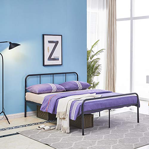 DORAFAIR Full Size Metal Bed Frame with Headboard Footboard Storage Heavy Duty Steel Slats Black Platform Bed Base Mattress Foundation No Box Spring
