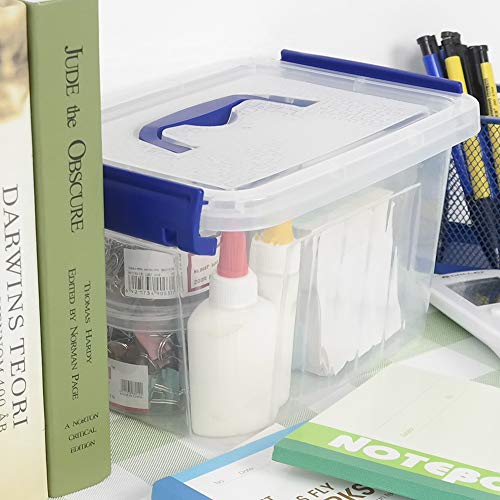 Pekky Plastic Small Handle Storage Box, 3.5 Quart Clear Plastic Bins, 6 Packs(Blue)