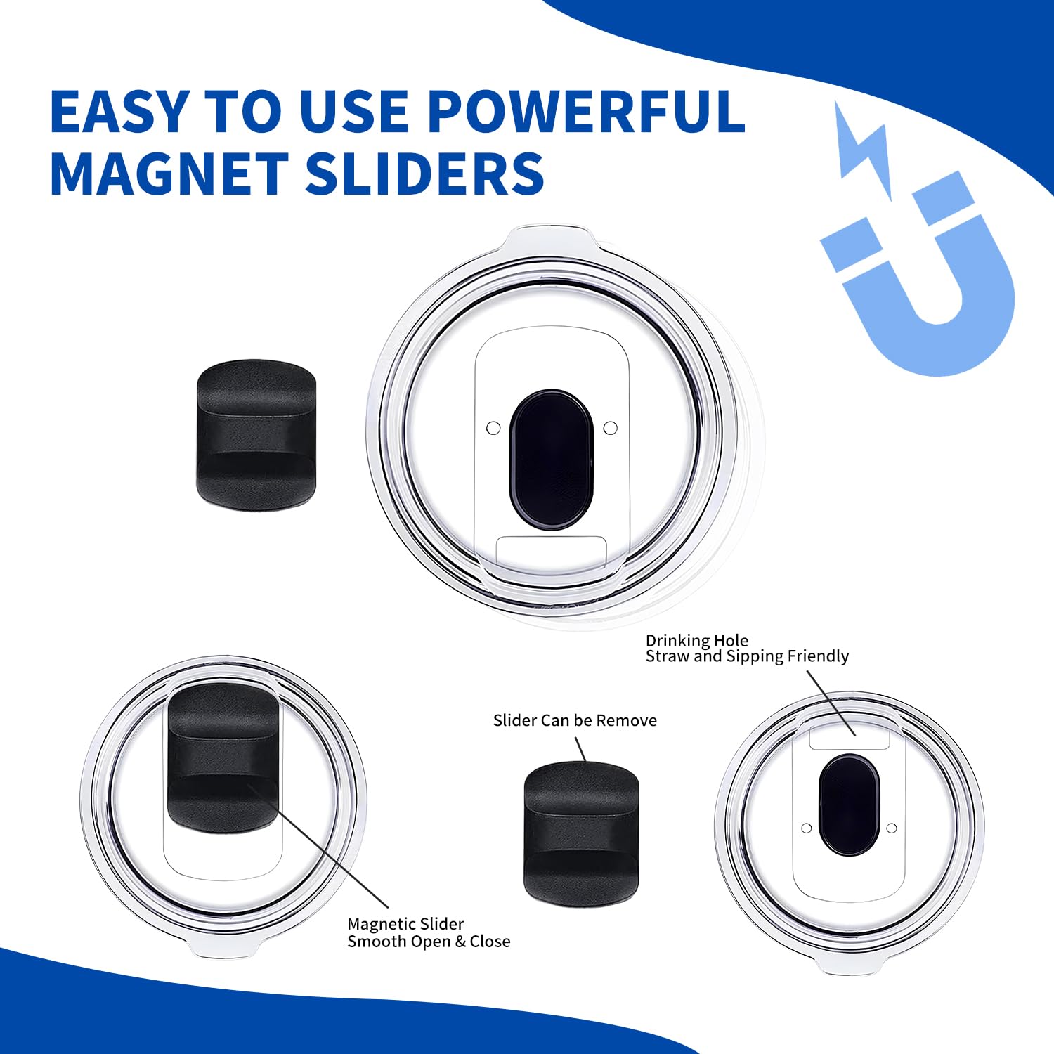 2 Pack 20 oz Tumbler Lid, Replacement Lids Compatible for YETI 20 oz Tumbler, 10/24 oz Mug and 10 oz Lowball, Spill Proof Cup Lids Covers with Magnetic Slider Switch