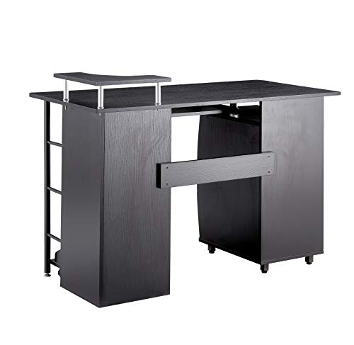 LXBB Home Office Computer Desk with Drawers and Pull-Out Keyboard Tray,Multi-Functions Desk with Pedestal,Study Writing Desk,Computer Workstation,Black