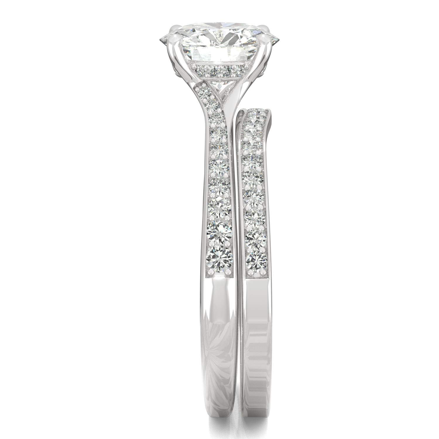 14K White Gold Moissanite by Charles & Colvard 7.5mm Round Bridal Set-size 10 1.81cttw DEW