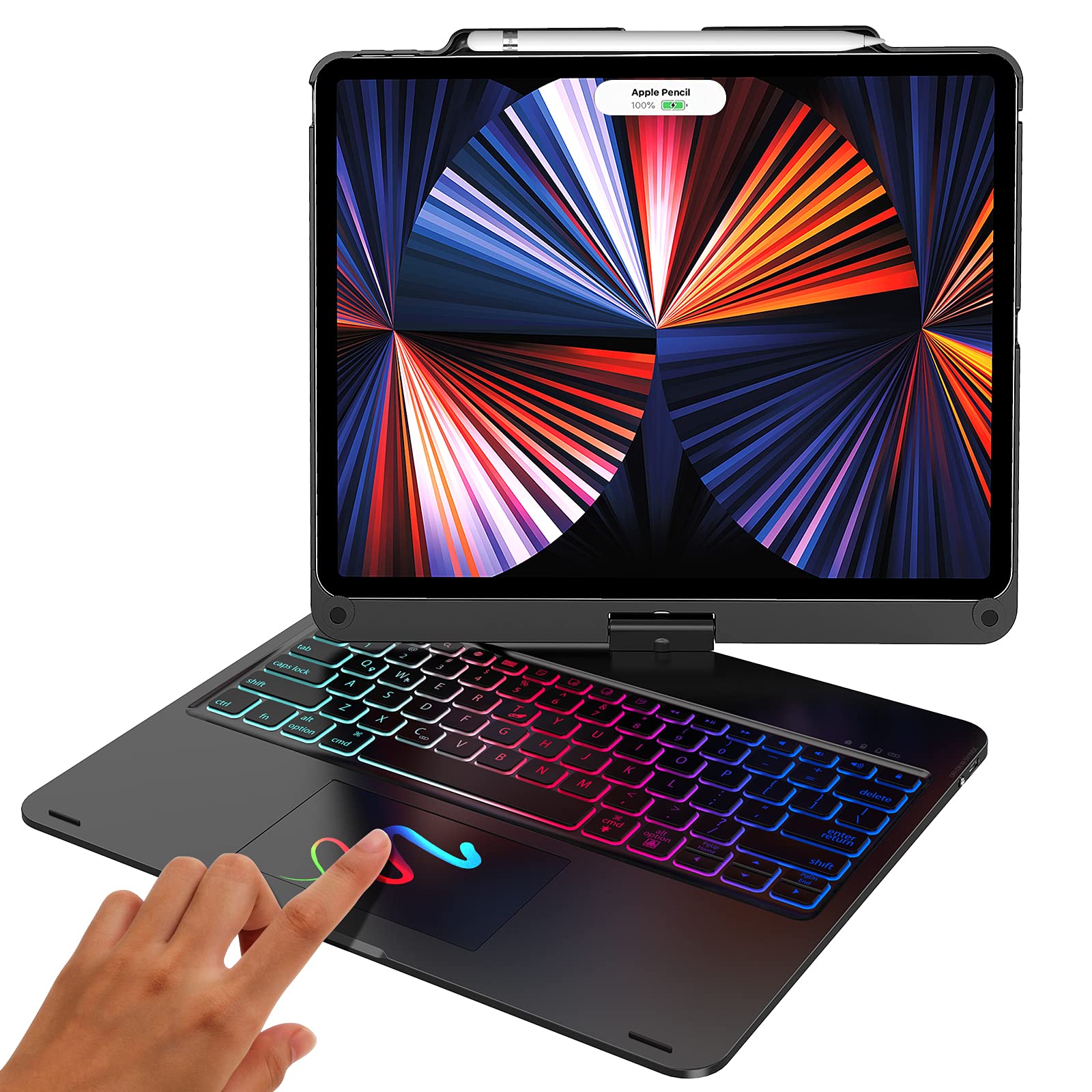 Touchpad Keyboard Case for iPad Pro 12.9 2022 6th Gen/2021 5th Gen/2020 4th Gen/2018 3rd Gen - Backlit Trackpad Keyboard Folio Smart 360° Rotatable Stand Cover,Support Apple Pencil Charging(Black)