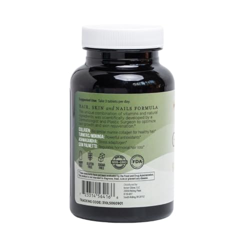 Inner Glow Advanced Hair, Skin & Nails Formula - Dermatologist and Plastic Surgeon Developed, clinically Tested for visibly Stronger and Thicker Hair in 12 Weeks