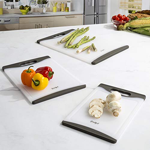 Goodful Cutting Board (3 Piece Set)- Non-Slip Edges, Easy Grip Handles, Made without BPA, Non-Porous, Dishwasher Safe, Multiple Sizes, Charcoal Gray