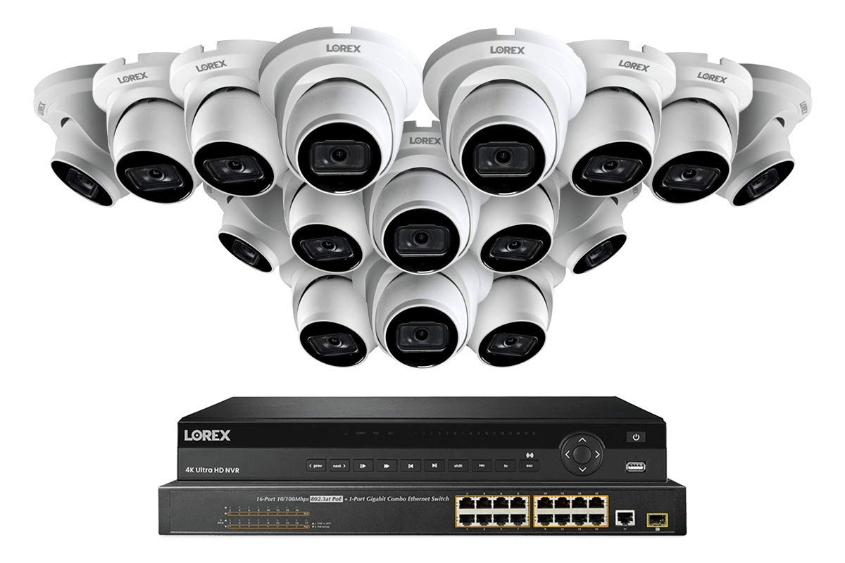 Lorex Technology Lorex NC4K8F 3216WD 32 Channel 8TB 4K Nocturnal NVR System with Sixteen 4K Smart IP Dome Cameras wReal Time 30FPS and Listen in Audio 16 Ch PoE Switch Color Night Vision 16 Dome