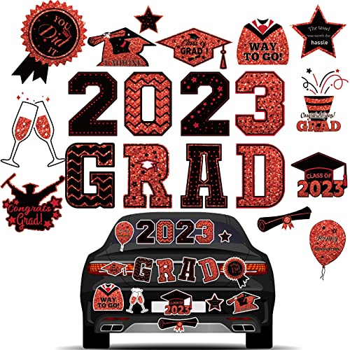 20 Pcs Graduation Car Magnets, 2023 Graduation Car Decorations, Class of 2023 Magnetic Stickers, Graduation Cap Decorations, Graduation Magnet Decals for Car Cruise Garage Door Metal Surface (Red)
