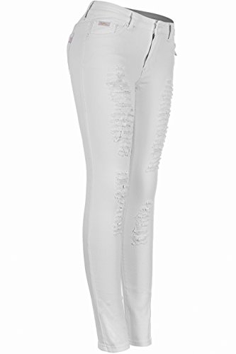 2LUV Women's Stretchy 5 Pocket Destroyed White Skinny Jeans, Size-7, White1