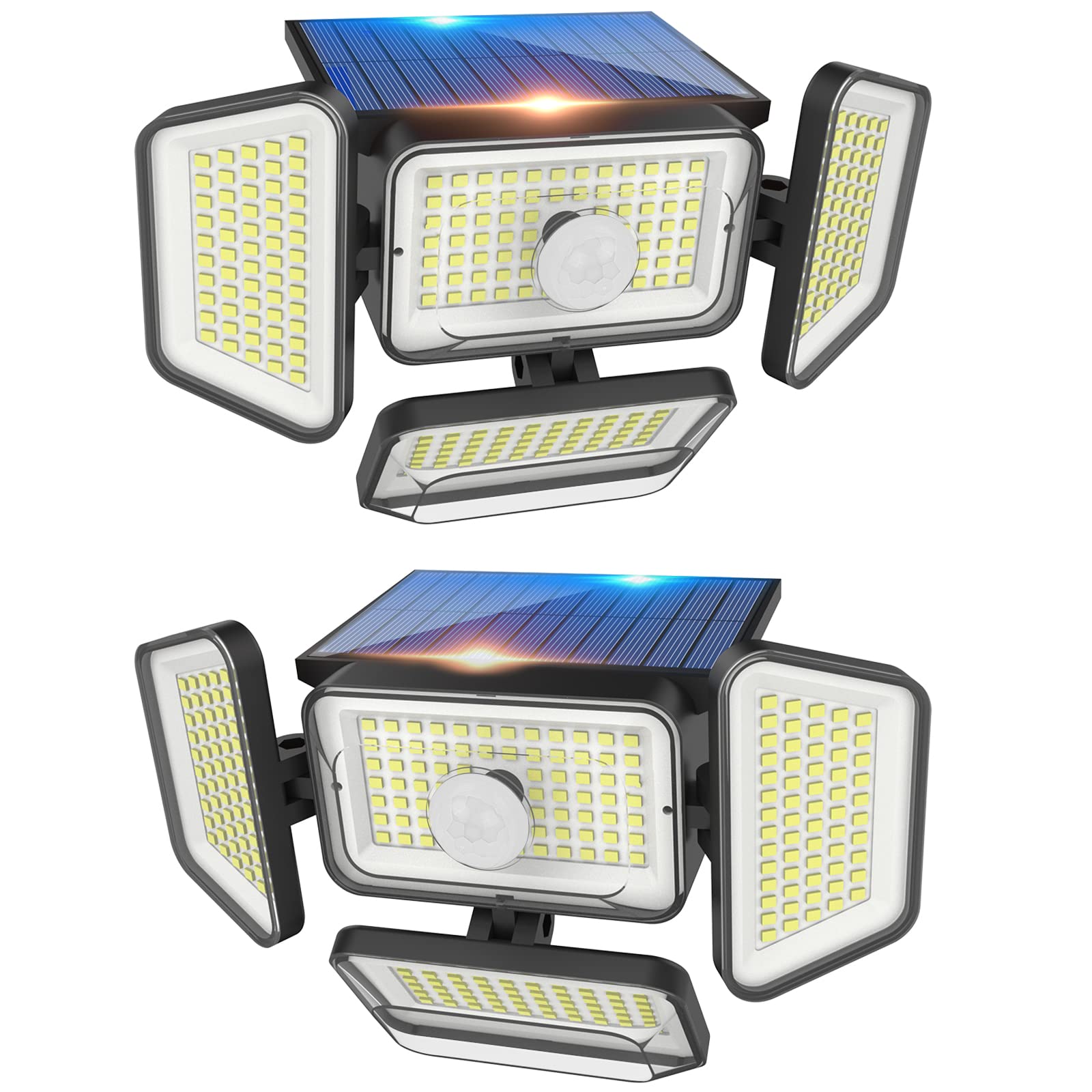 2 Pack Solar Outdoor Lights,4 Heads 268 LED 3000LM Solar Motion Sensor Lights, IP65 Waterproof Wireless Solar Security Lights, LED Flood Lights for Garage Yard Pathway