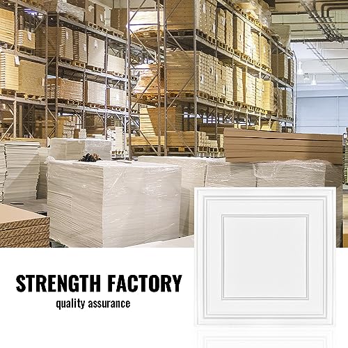 2ft x 2ft Icon Relief Ceiling Tiles - Easy Drop-in Installation β Waterproof, Washable and Fire-Rated - High-Grade PVC to Prevent Breakage Pack of 12, White (2 * 2, Style A)