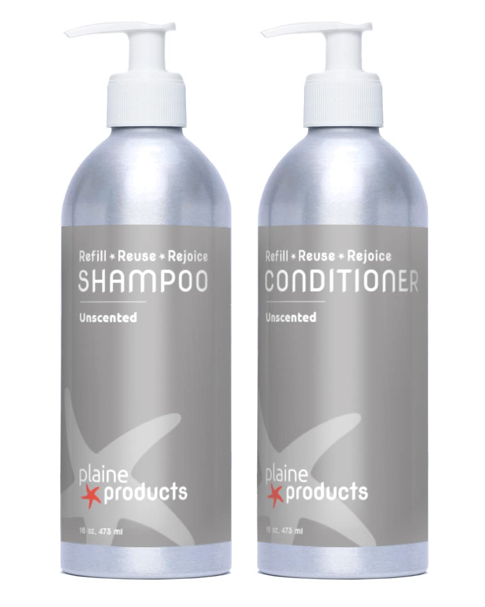 Eco-Friendly Shampoo and Conditioner - Unscented - Sulfate Free, 16 oz (Refillable Bottles with Pumps)