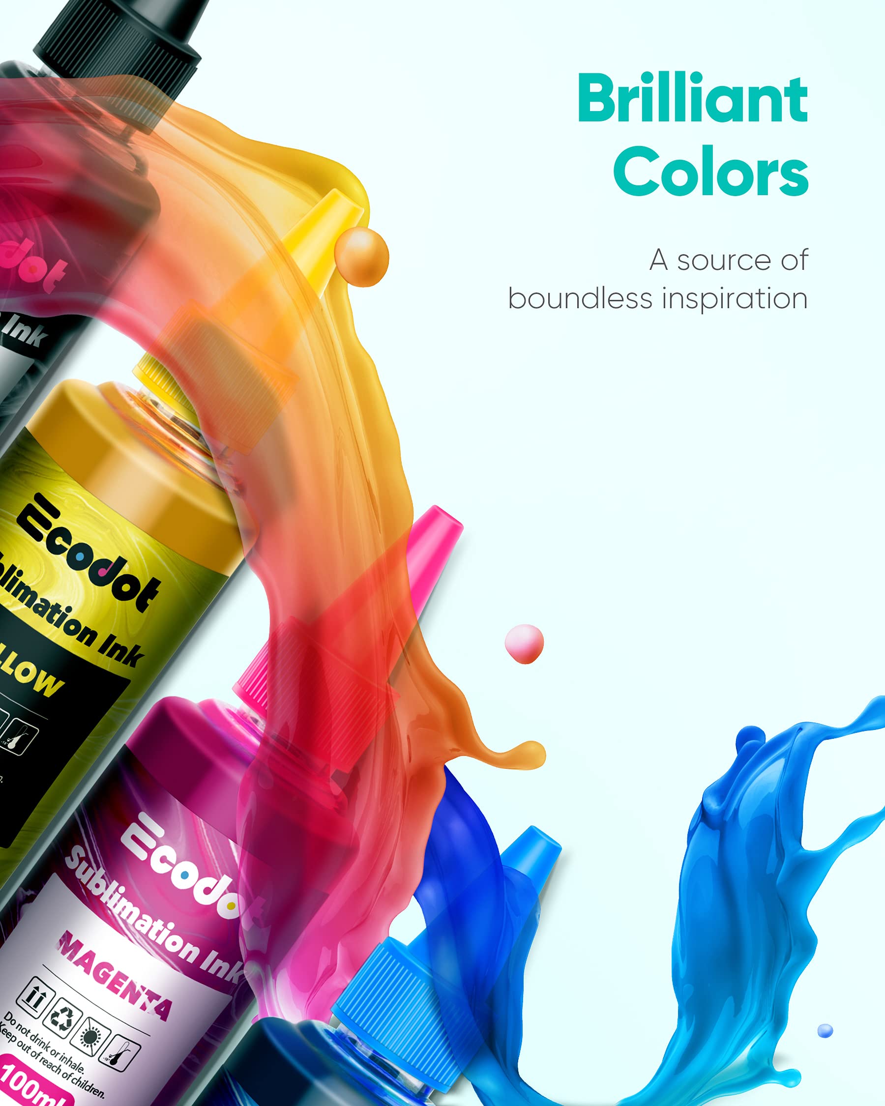 ecodot 400ML Sublimation Ink Refill for Epson WF7710 ET2720 ET4700 ET15000 ET2760 ET2750 WF7820 Inkjet Printers Heat Press Transfer on Plates, Mugs, Polyester Shirts, Phone Cases etc