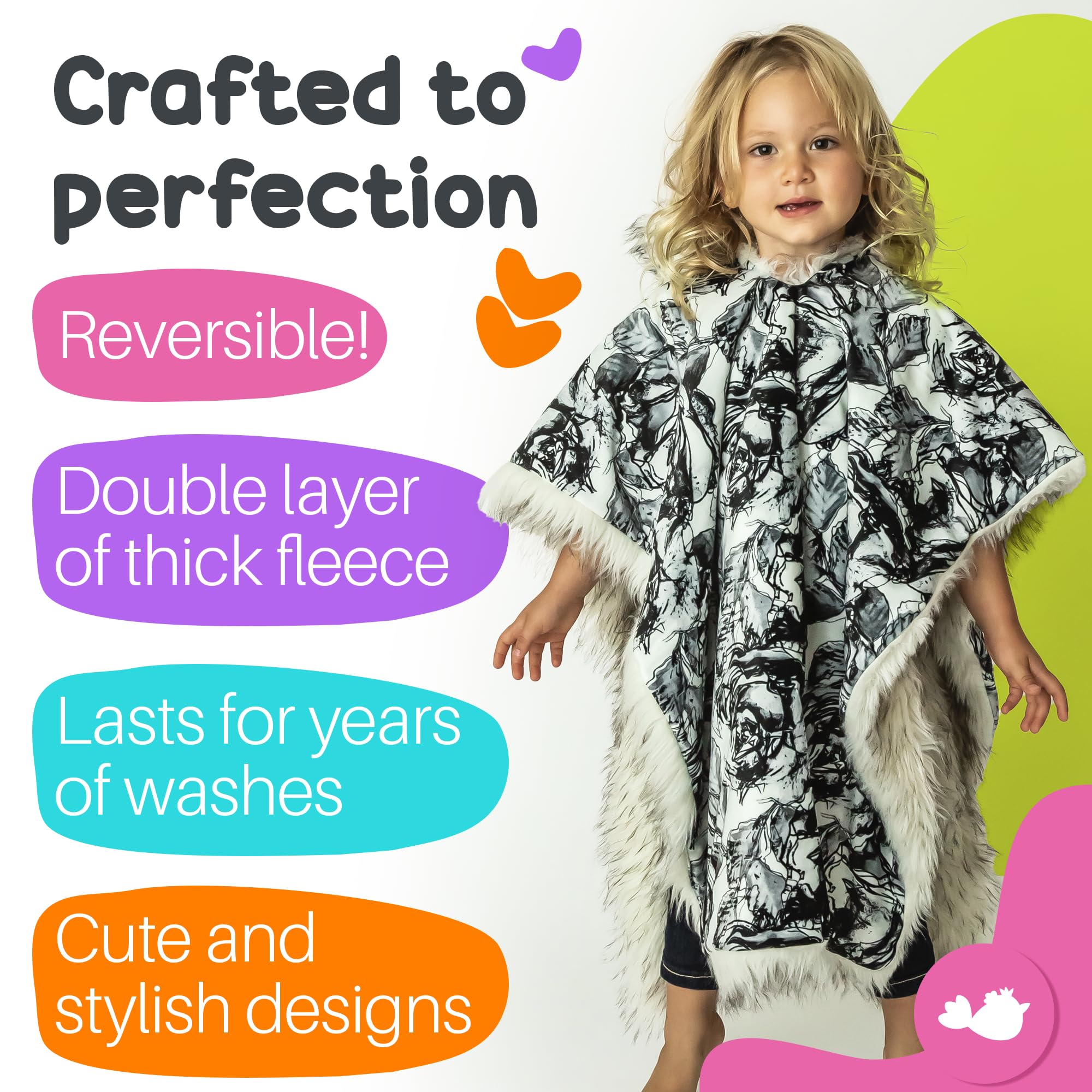 Birdy Boutique Car Seat Poncho for Kids – Safe to Use Over Seat Belts – Reversible Warm and Cozy Blanket – Easy on Easy Off and Doesn’t Impact Car Seat Performance – Floral Flur – One Size