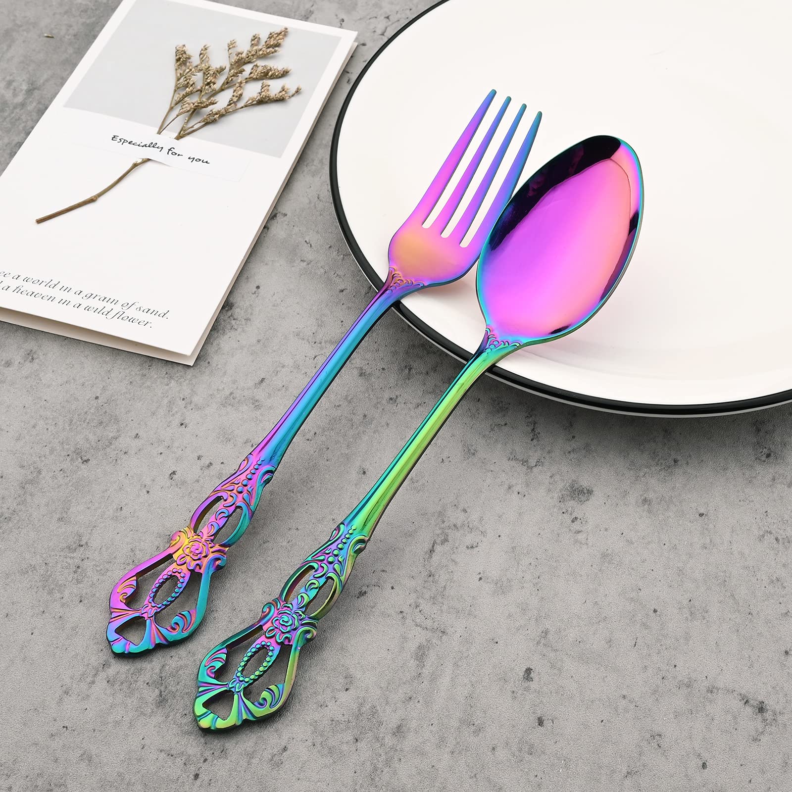 Jankng 6pcs Basic Rainbow Fork, Royal Stainless Steel Dinner Fork With Royal Handle, Metal Forks Set For Eating Salad Fish, Mirror Finish