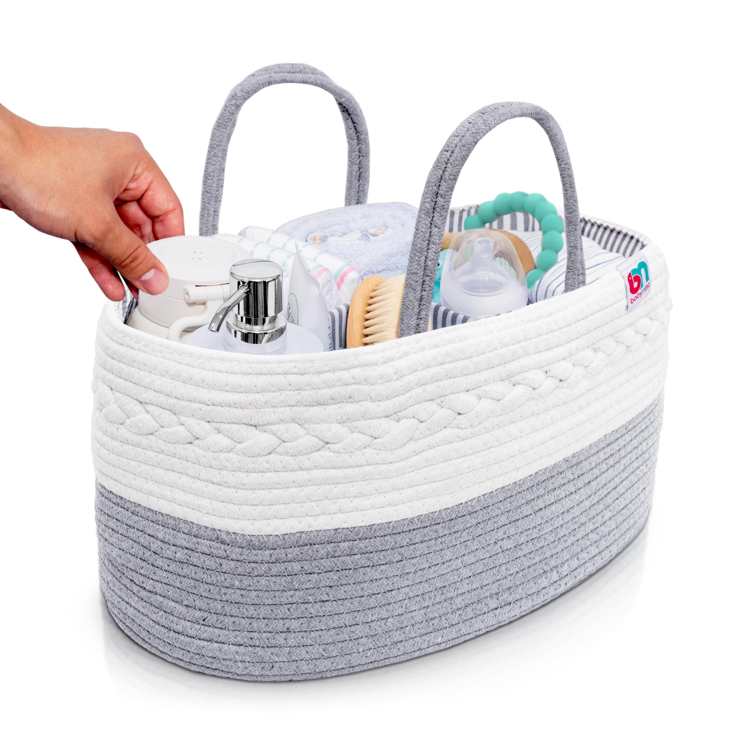 Babynma Rope Diaper Caddy - Storage for Baby and Toddler Items - Portable Cotton Organizer Easily Holds Diapers, Wipes, Clothing - Useful for Nursery, Bedroom (Gray, Extra Large)
