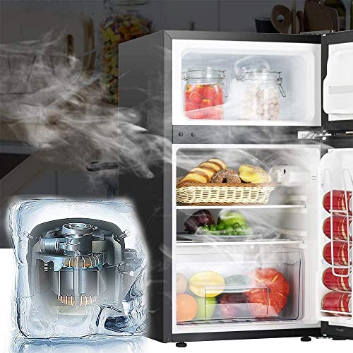 3.2 Cu.Ft Mini Refrigerator Compact Refrigerator Mini Fridge Stainless Steel with Freezer,2 door, for Dorm,Garage, Camper, Basement or Office,Silver, Silver, 19.1 x 20.1 x 33.5 inches