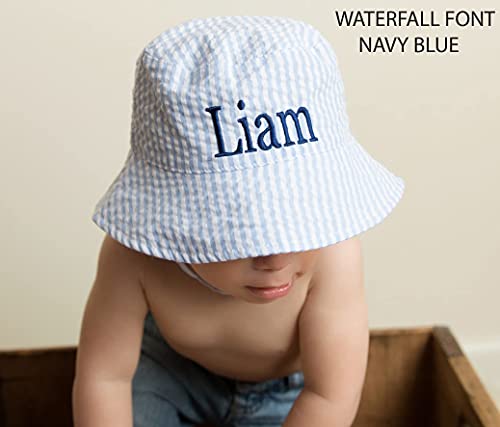 Melondipity Customized Baby Bucket Sun Hat with Chin Strap β Personalized Sun Protection Cotton Beach Sunhat for Baby Boys β Wide Brim & Adjustable Summer Cap for Children, Kids(3-12 Months)