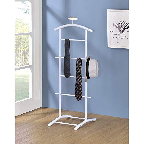 Pilaster Designs Modern Carlsen Clothes Organizer Rack, Suit Valet Stand, White Metal