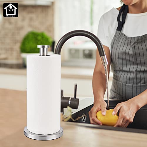 2Pack Stainless Steel Paper Towel Holder Countertop for One Hand Tear, Standing Paper Towel Holder with Non-Slip Base, Paper Towel Roll Holder for Kitchen Bathroom Countertop, Sliver 13.8"